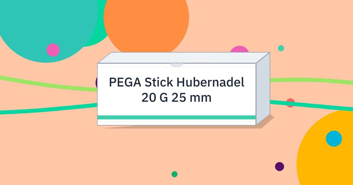 Symbolbild: Packung mit der Aufschrift PEGA Stick Hubernadel 20 G 25 mm (PZN 00146502) – Verfügbarkeit und Bezug in Apotheken in Frankfurt am Main