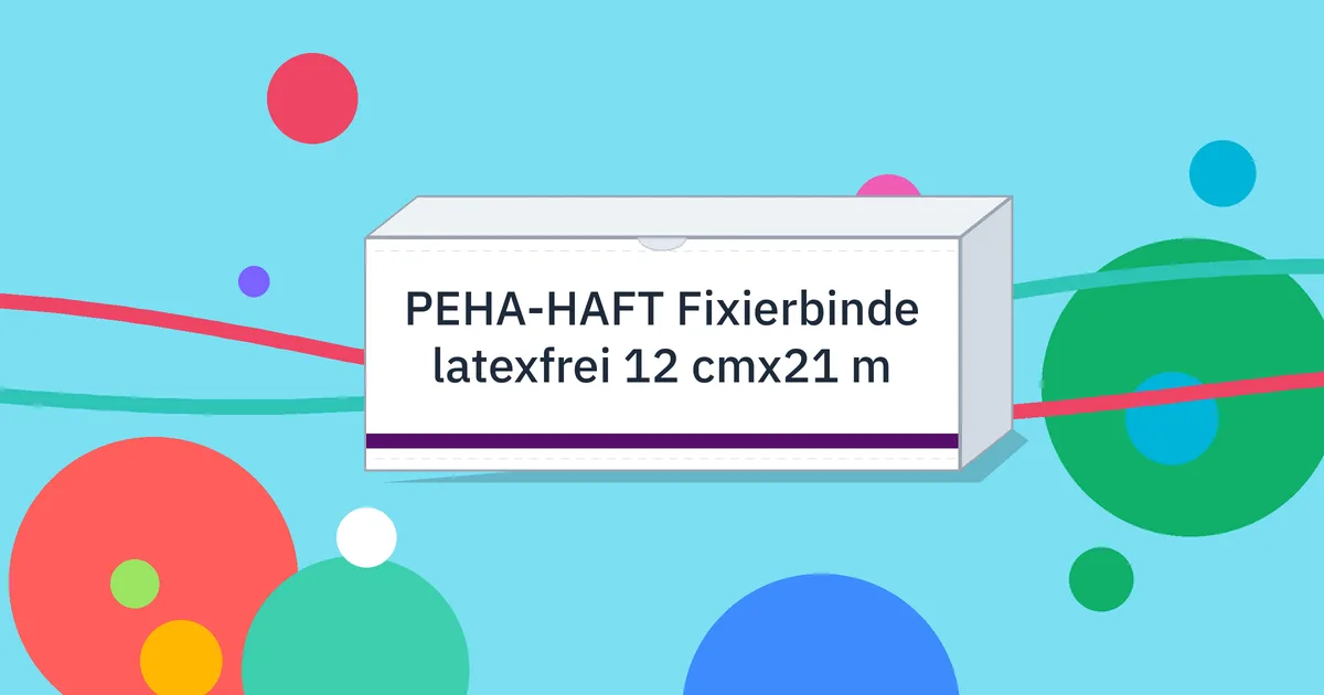 Symbolbild: Packung mit der Aufschrift PEHA-HAFT Fixierbinde latexfrei 12 cmx21 m (PZN 19767678) – Verfügbarkeit und Bezug in Apotheken in Frankfurt am Main