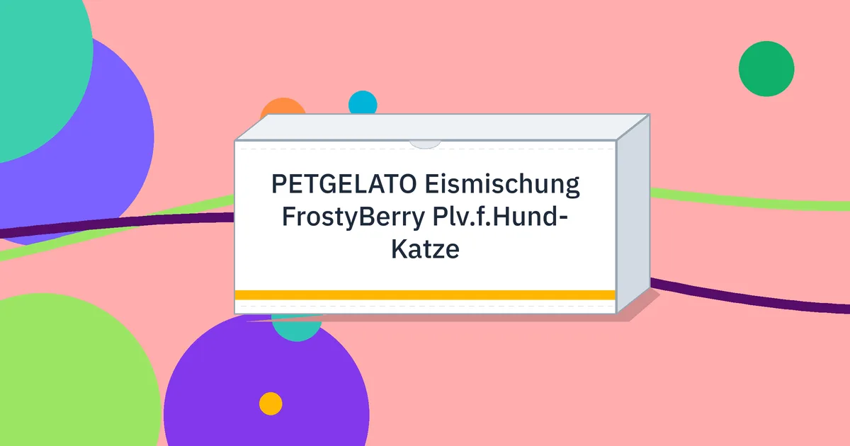 Symbolbild: Packung mit der Aufschrift PETGELATO Eismischung FrostyBerry Plv.f.Hund-Katze (PZN 20931657) – Verfügbarkeit und Bezug in Apotheken in Frankfurt am Main