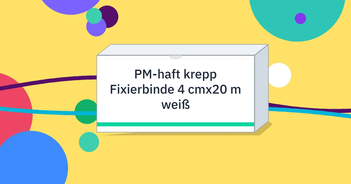 Symbolbild: Packung mit der Aufschrift PM-haft krepp Fixierbinde 4 cmx20 m weiß (PZN 18845583) – Verfügbarkeit und Bezug in Apotheken in Frankfurt am Main