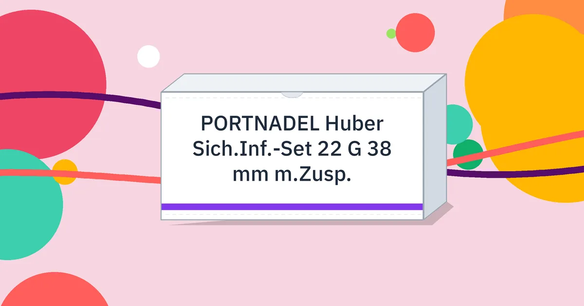 Symbolbild: Packung mit der Aufschrift PORTNADEL Huber Sich.Inf.-Set 22 G 38 mm m.Zusp. (PZN 00358658) – Verfügbarkeit und Bezug in Apotheken in Frankfurt am Main