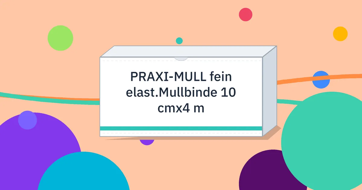 Symbolbild: Packung mit der Aufschrift PRAXI-MULL fein elast.Mullbinde 10 cmx4 m (PZN 12827207) – Verfügbarkeit und Bezug in Apotheken in Frankfurt am Main