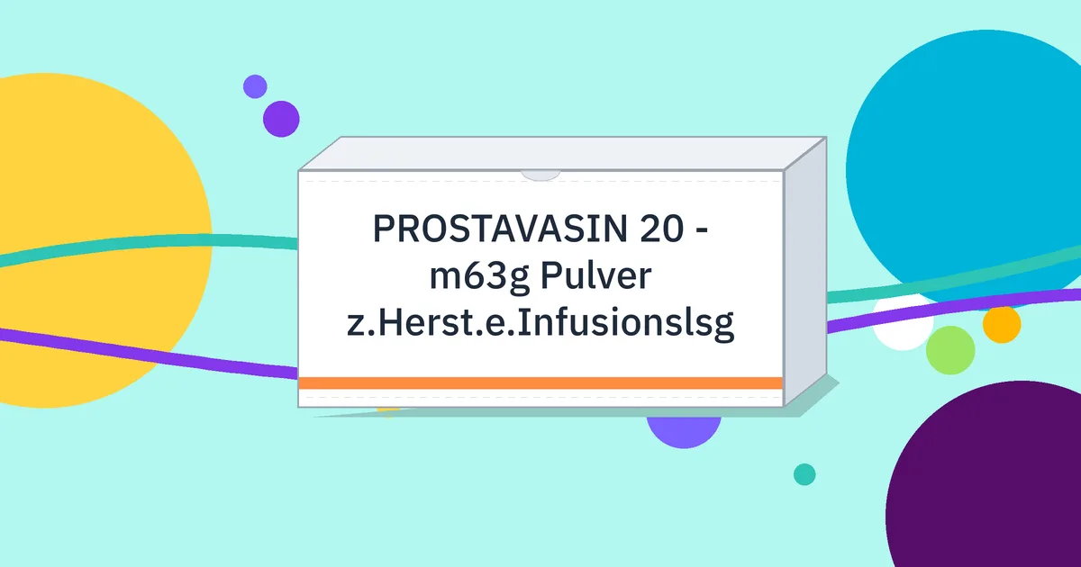 Symbolbild: Packung mit der Aufschrift PROSTAVASIN 20 -m63g Pulver z.Herst.e.Infusionslsg (PZN 06559599) – Verfügbarkeit und Bezug in Apotheken in Frankfurt am Main