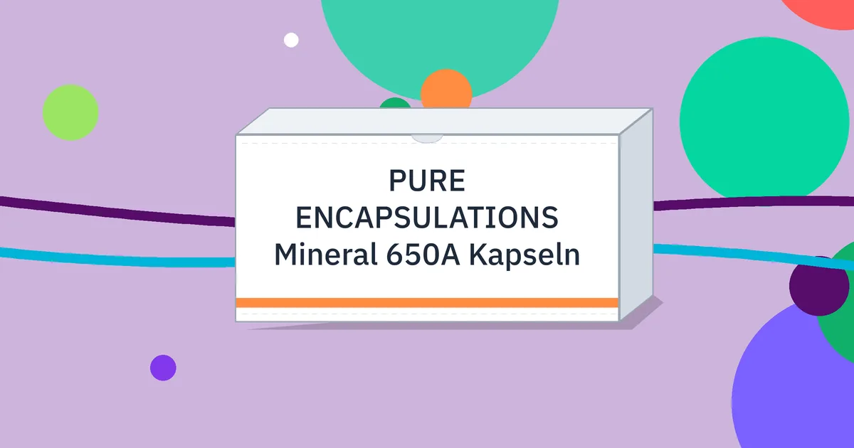 Symbolbild: Packung mit der Aufschrift PURE ENCAPSULATIONS Mineral 650A Kapseln (PZN 05132427) – Verfügbarkeit und Bezug in Apotheken in Frankfurt am Main