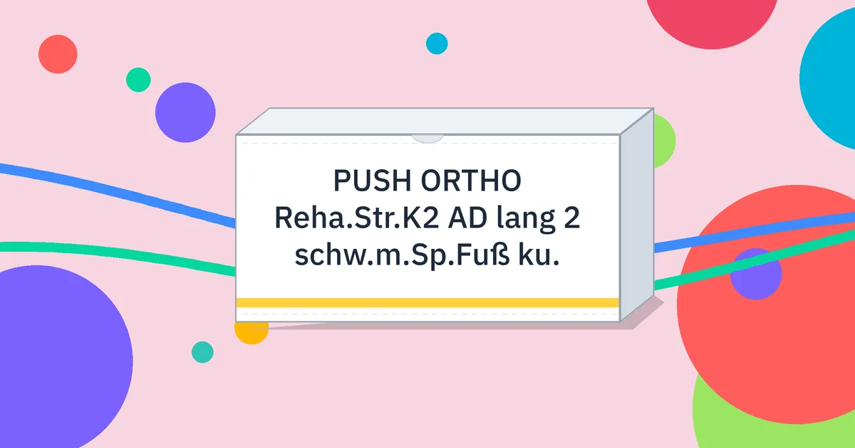 Symbolbild: Packung mit der Aufschrift PUSH ORTHO Reha.Str.K2 AD lang 2 schw.m.Sp.Fuß ku. (PZN 19157537) – Verfügbarkeit und Bezug in Apotheken in Frankfurt am Main