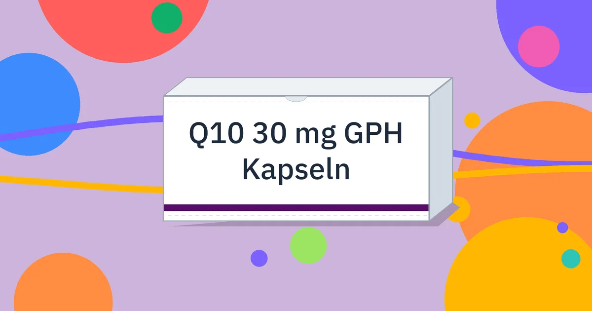 Symbolbild: Packung mit der Aufschrift Q10 30 mg GPH Kapseln (PZN 09722054) – Verfügbarkeit und Bezug in Apotheken in Frankfurt am Main