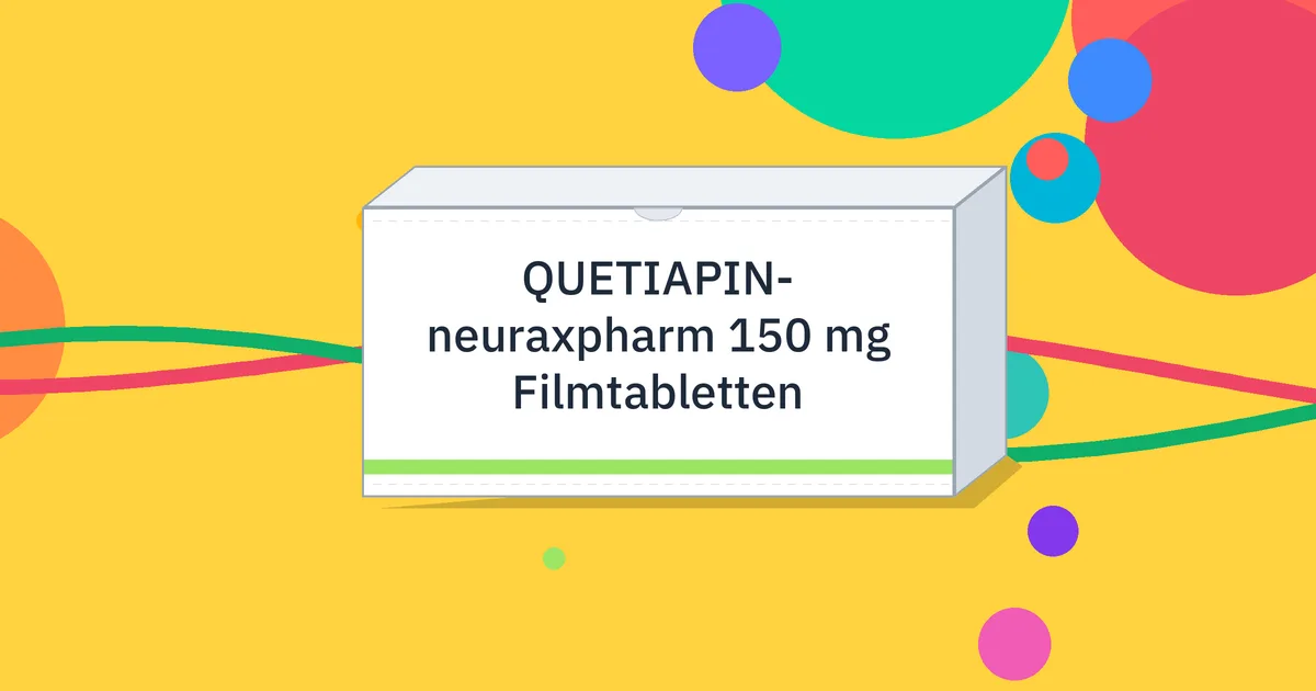 Symbolbild: Packung mit der Aufschrift QUETIAPIN-neuraxpharm 150 mg Filmtabletten (PZN 09445637) – Verfügbarkeit und Bezug in Apotheken in Frankfurt am Main