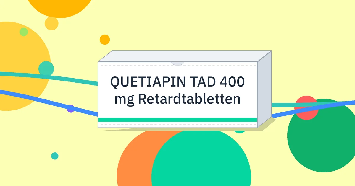 Symbolbild: Packung mit der Aufschrift QUETIAPIN TAD 400 mg Retardtabletten (PZN 14370479) – Verfügbarkeit und Bezug in Apotheken in Frankfurt am Main