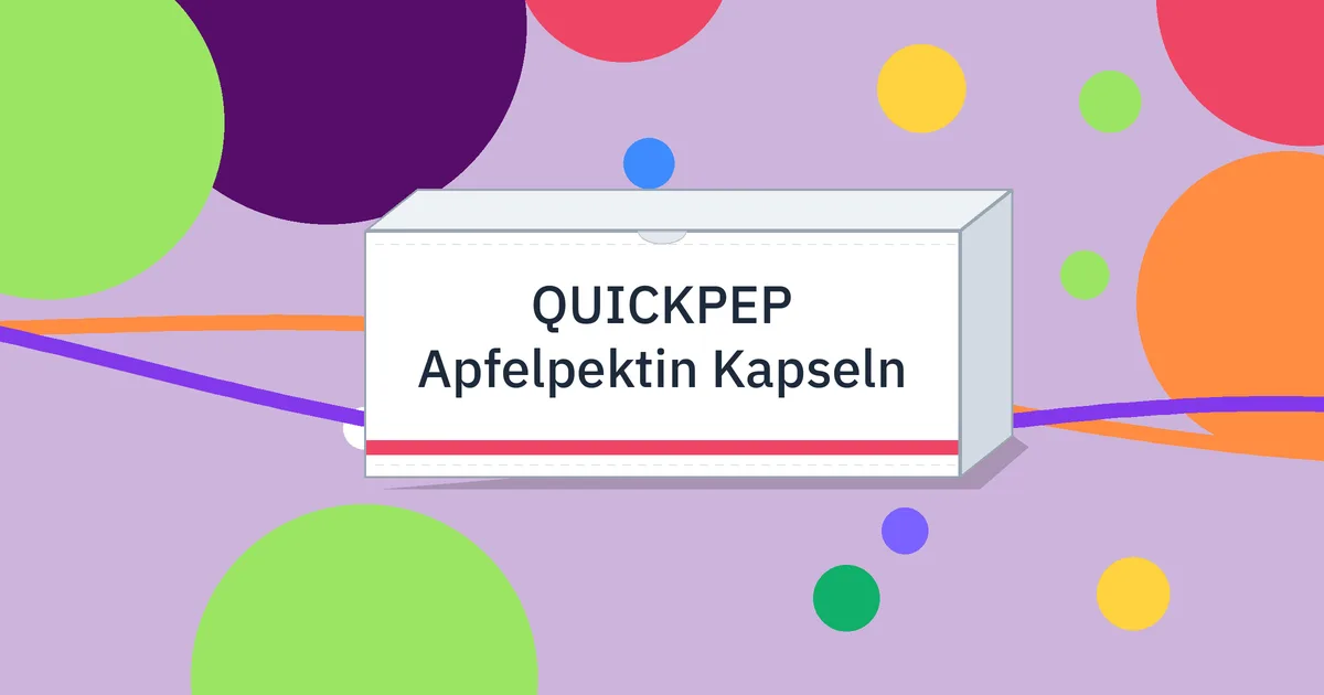 Symbolbild: Packung mit der Aufschrift QUICKPEP Apfelpektin Kapseln (PZN 19534075) – Verfügbarkeit und Bezug in Apotheken in Frankfurt am Main