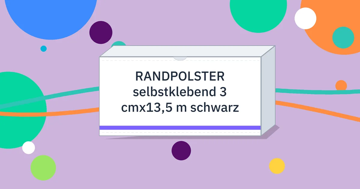 Symbolbild: Packung mit der Aufschrift RANDPOLSTER selbstklebend 3 cmx13,5 m schwarz (PZN 19278608) – Verfügbarkeit und Bezug in Apotheken in Frankfurt am Main