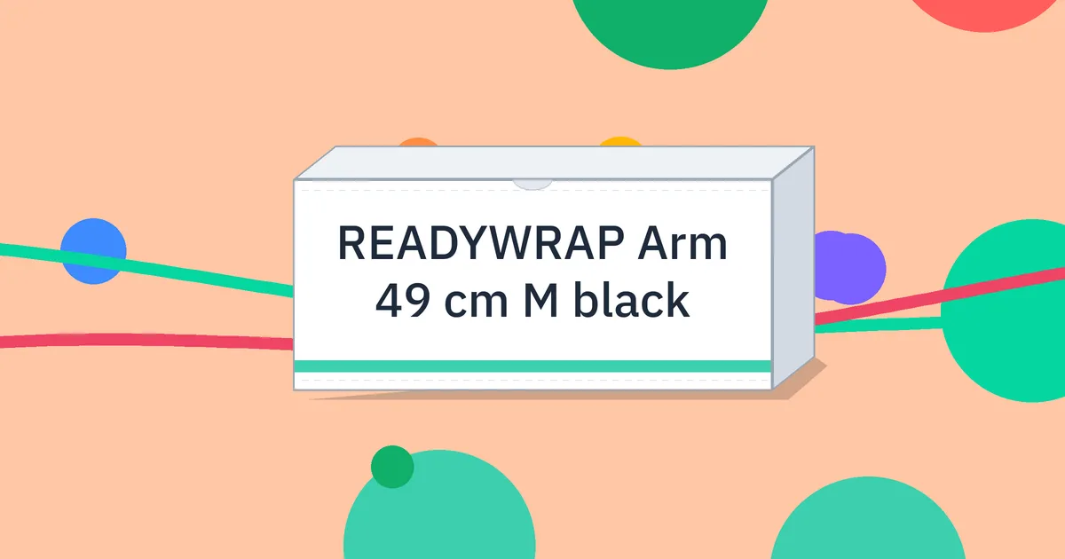 Symbolbild: Packung mit der Aufschrift READYWRAP Arm 49 cm M black (PZN 16567335) – Verfügbarkeit und Bezug in Apotheken in Frankfurt am Main
