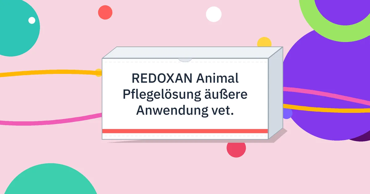 Symbolbild: Packung mit der Aufschrift REDOXAN Animal Pflegelösung äußere Anwendung vet. (PZN 20936086) – Verfügbarkeit und Bezug in Apotheken in Frankfurt am Main