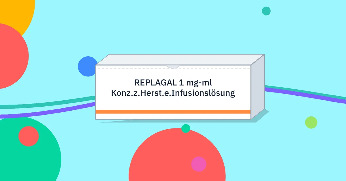 Symbolbild: Packung mit der Aufschrift REPLAGAL 1 mg-ml Konz.z.Herst.e.Infusionslösung (PZN 03123269) – Verfügbarkeit und Bezug in Apotheken in Frankfurt am Main