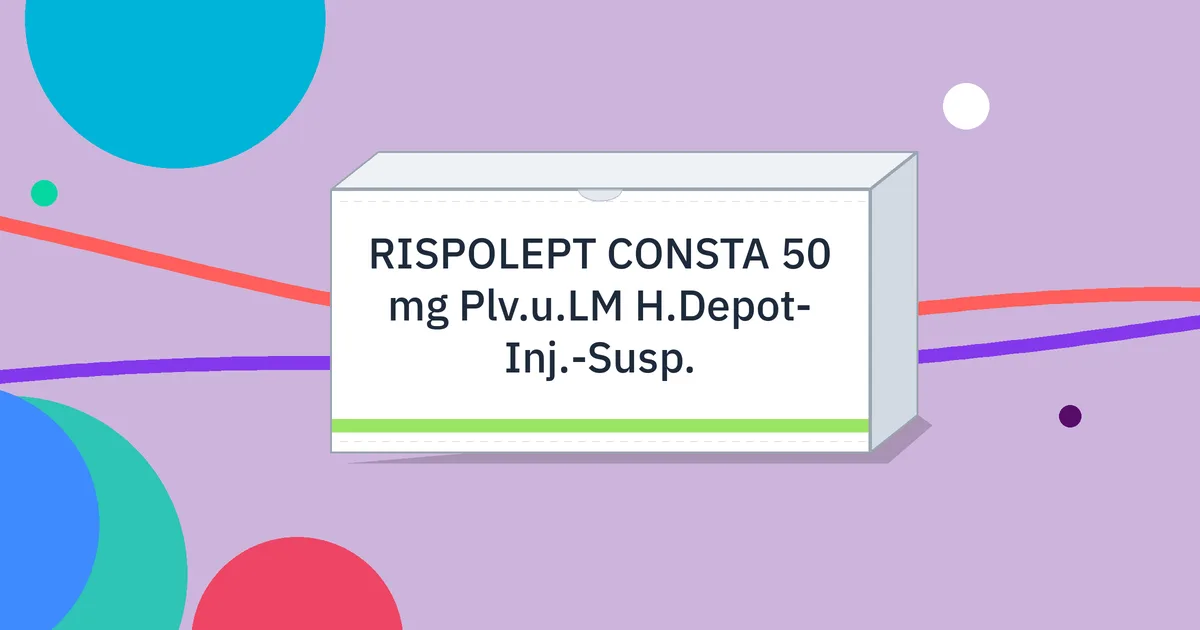 Symbolbild: Packung mit der Aufschrift RISPOLEPT CONSTA 50 mg Plv.u.LM H.Depot-Inj.-Susp. (PZN 20223794) – Verfügbarkeit und Bezug in Apotheken in Frankfurt am Main