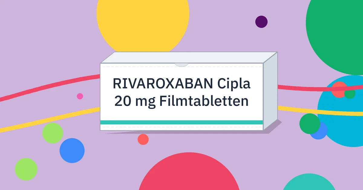 Symbolbild: Packung mit der Aufschrift RIVAROXABAN Cipla 20 mg Filmtabletten (PZN 20019786) – Verfügbarkeit und Bezug in Apotheken in Frankfurt am Main
