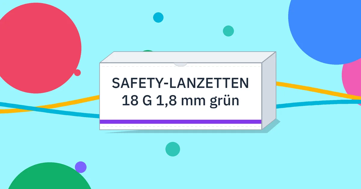 Symbolbild: Packung mit der Aufschrift SAFETY-LANZETTEN 18 G 1,8 mm grün (PZN 00076635) – Verfügbarkeit und Bezug in Apotheken in Frankfurt am Main