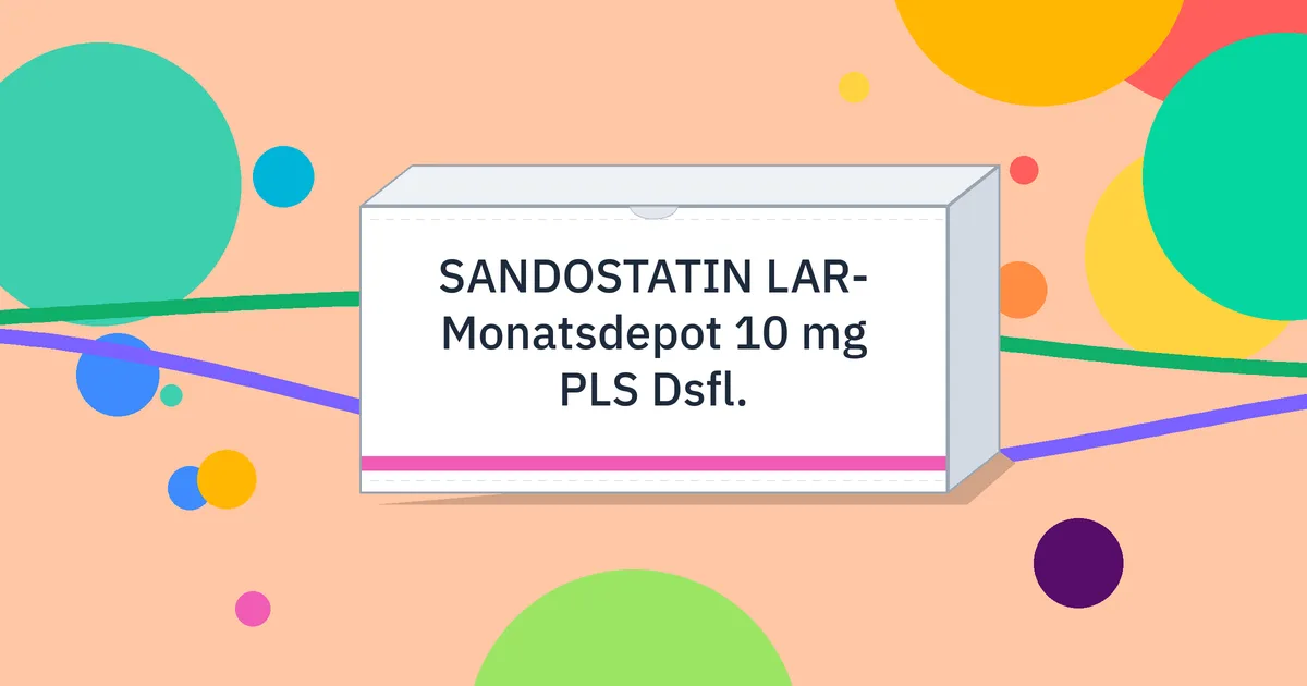 Symbolbild: Packung mit der Aufschrift SANDOSTATIN LAR-Monatsdepot 10 mg PLS Dsfl. (PZN 02504437) – Verfügbarkeit und Bezug in Apotheken in Frankfurt am Main