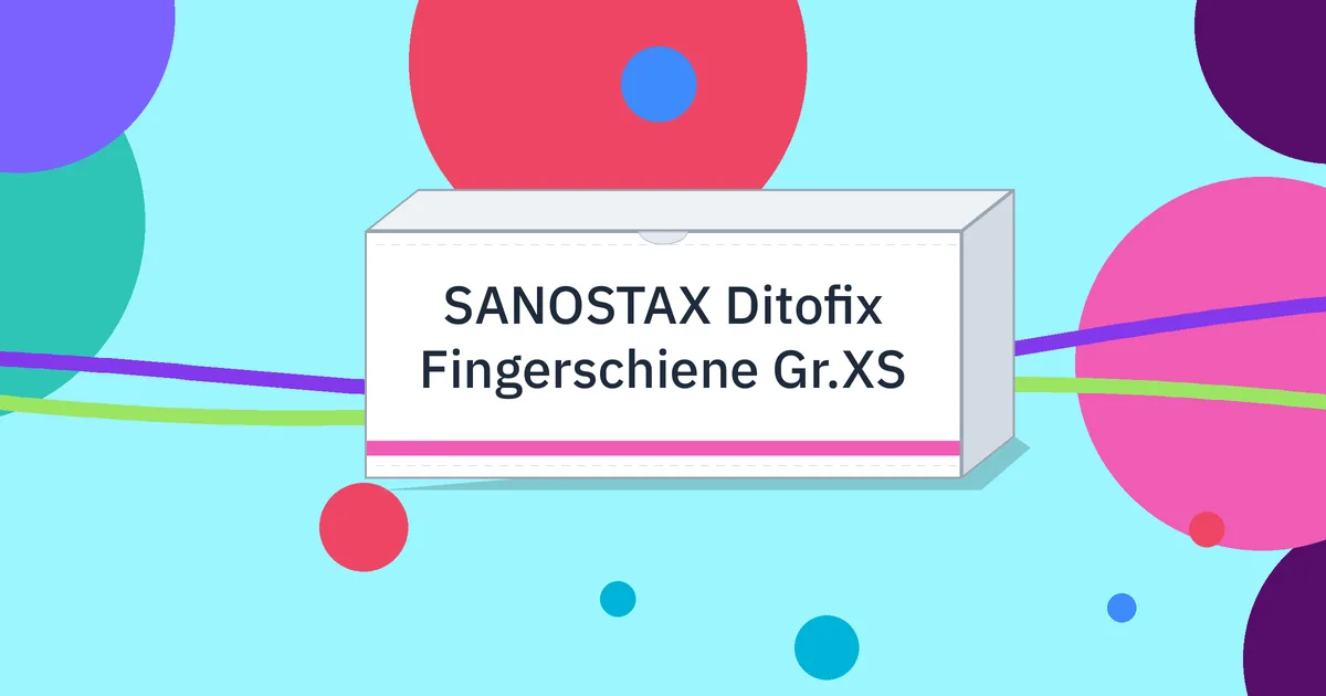 Symbolbild: Packung mit der Aufschrift SANOSTAX Ditofix Fingerschiene Gr.XS (PZN 11604528) – Verfügbarkeit und Bezug in Apotheken in Frankfurt am Main