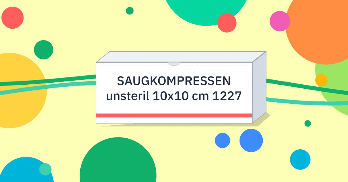 Symbolbild: Packung mit der Aufschrift SAUGKOMPRESSEN unsteril 10x10 cm 1227 (PZN 01363816) – Verfügbarkeit und Bezug in Apotheken in Frankfurt am Main