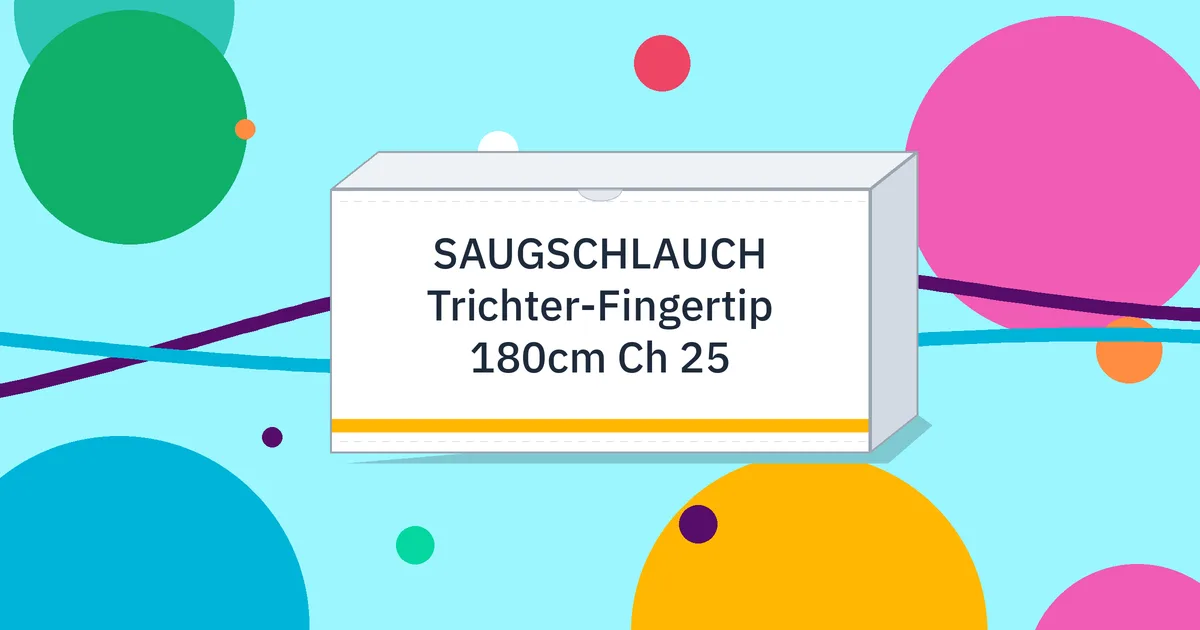 Symbolbild: Packung mit der Aufschrift SAUGSCHLAUCH Trichter-Fingertip 180cm Ch 25 (PZN 13818788) – Verfügbarkeit und Bezug in Apotheken in Frankfurt am Main