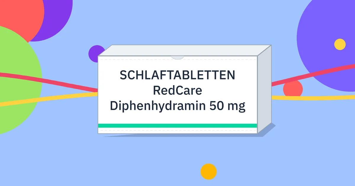 Symbolbild: Packung mit der Aufschrift SCHLAFTABLETTEN RedCare Diphenhydramin 50 mg (PZN 16763007) – Verfügbarkeit und Bezug in Apotheken in Frankfurt am Main