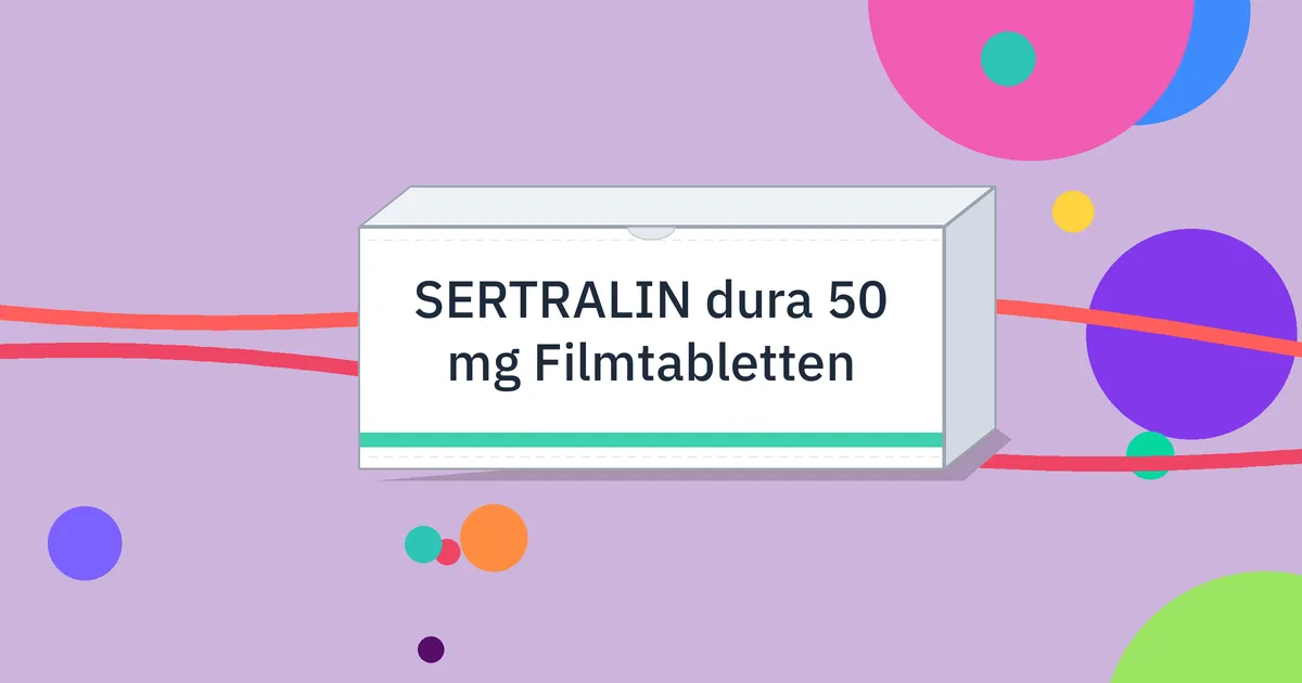 Symbolbild: Packung mit der Aufschrift SERTRALIN dura 50 mg Filmtabletten (PZN 00470585) – Verfügbarkeit und Bezug in Apotheken in Frankfurt am Main