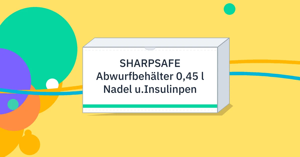 Symbolbild: Packung mit der Aufschrift SHARPSAFE Abwurfbehälter 0,45 l Nadel u.Insulinpen (PZN 11857844) – Verfügbarkeit und Bezug in Apotheken in Frankfurt am Main