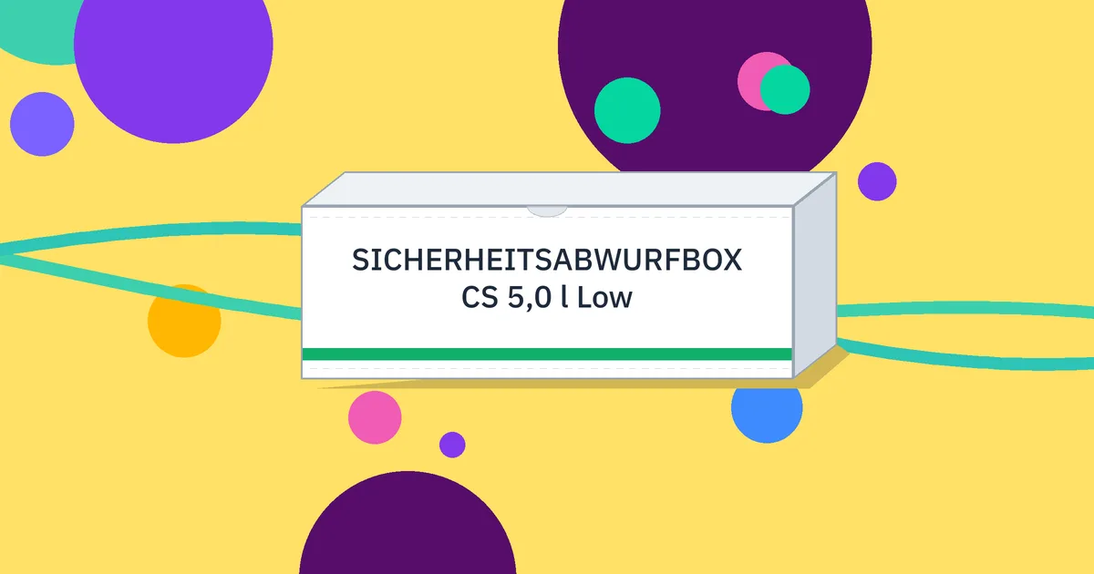 Symbolbild: Packung mit der Aufschrift SICHERHEITSABWURFBOX CS 5,0 l Low (PZN 09106993) – Verfügbarkeit und Bezug in Apotheken in Frankfurt am Main