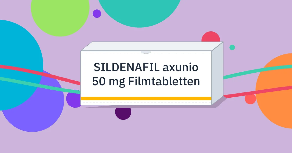 Symbolbild: Packung mit der Aufschrift SILDENAFIL axunio 50 mg Filmtabletten (PZN 18337059) – Verfügbarkeit und Bezug in Apotheken in Frankfurt am Main