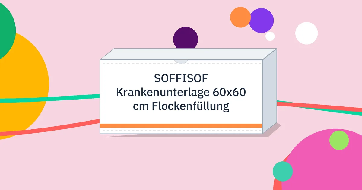 Symbolbild: Packung mit der Aufschrift SOFFISOF Krankenunterlage 60x60 cm Flockenfüllung (PZN 10798364) – Verfügbarkeit und Bezug in Apotheken in Frankfurt am Main