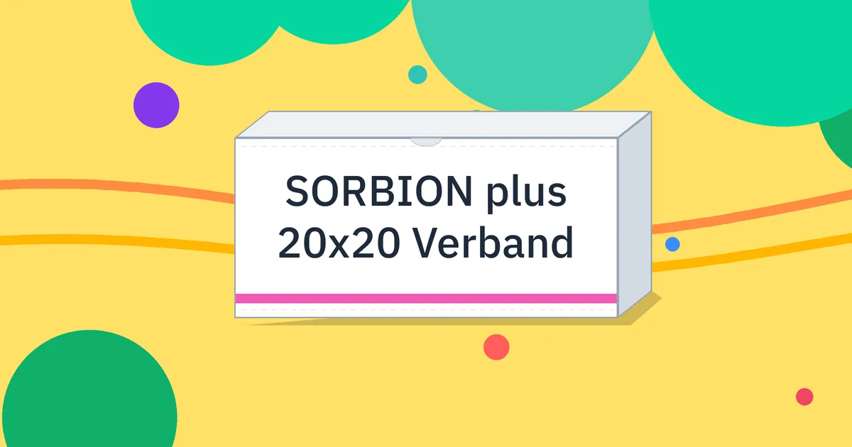 Symbolbild: Packung mit der Aufschrift SORBION plus 20x20 Verband (PZN 06099258) – Verfügbarkeit und Bezug in Apotheken in Frankfurt am Main