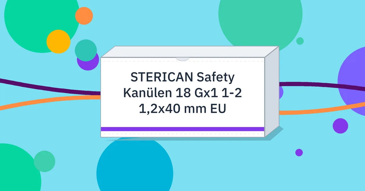 Symbolbild: Packung mit der Aufschrift STERICAN Safety Kanülen 18 Gx1 1-2 1,2x40 mm EU (PZN 13353697) – Verfügbarkeit und Bezug in Apotheken in Frankfurt am Main