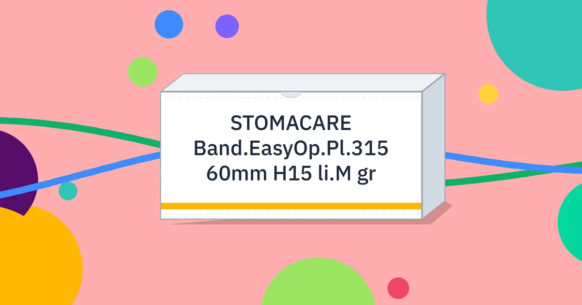 Symbolbild: Packung mit der Aufschrift STOMACARE Band.EasyOp.Pl.315 60mm H15 li.M gr (PZN 17905403) – Verfügbarkeit und Bezug in Apotheken in Frankfurt am Main