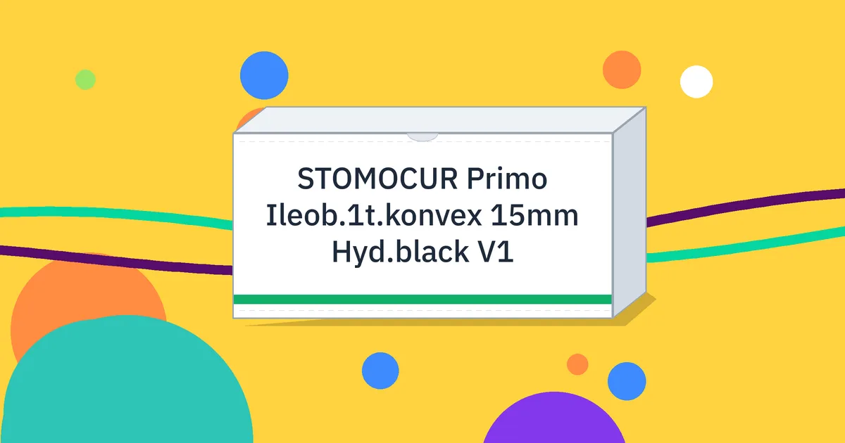 Symbolbild: Packung mit der Aufschrift STOMOCUR Primo Ileob.1t.konvex 15mm Hyd.black V1 (PZN 19536861) – Verfügbarkeit und Bezug in Apotheken in Frankfurt am Main