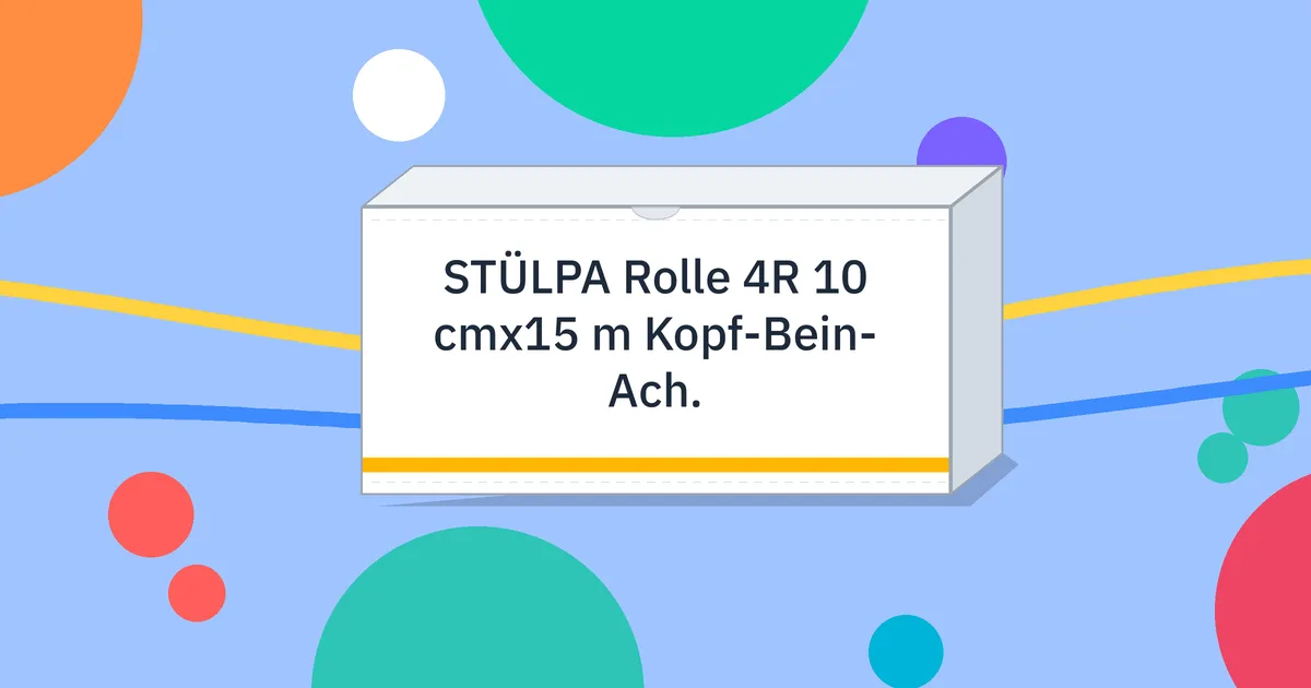 Symbolbild: Packung mit der Aufschrift STÜLPA Rolle 4R 10 cmx15 m Kopf-Bein-Ach. (PZN 18874981) – Verfügbarkeit und Bezug in Apotheken in Frankfurt am Main