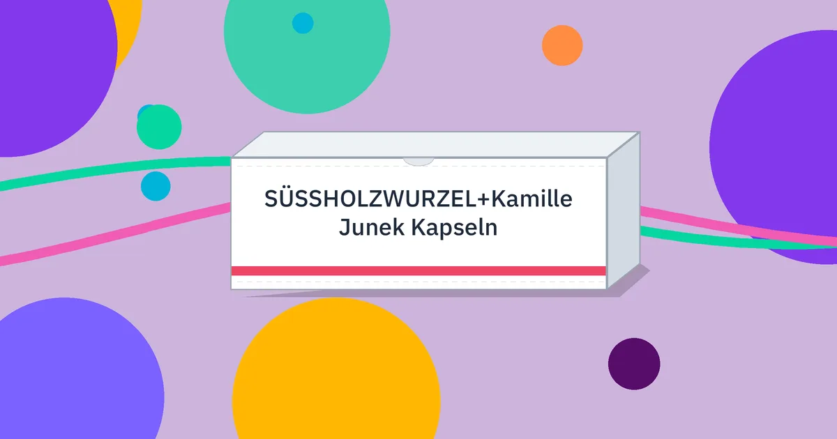Symbolbild: Packung mit der Aufschrift SÜSSHOLZWURZEL+Kamille Junek Kapseln (PZN 03551031) – Verfügbarkeit und Bezug in Apotheken in Frankfurt am Main