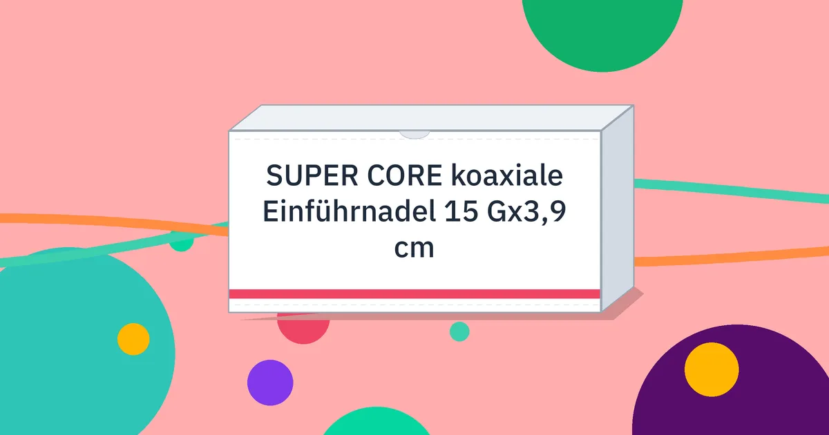 Symbolbild: Packung mit der Aufschrift SUPER CORE koaxiale Einführnadel 15 Gx3,9 cm (PZN 06770880) – Verfügbarkeit und Bezug in Apotheken in Frankfurt am Main