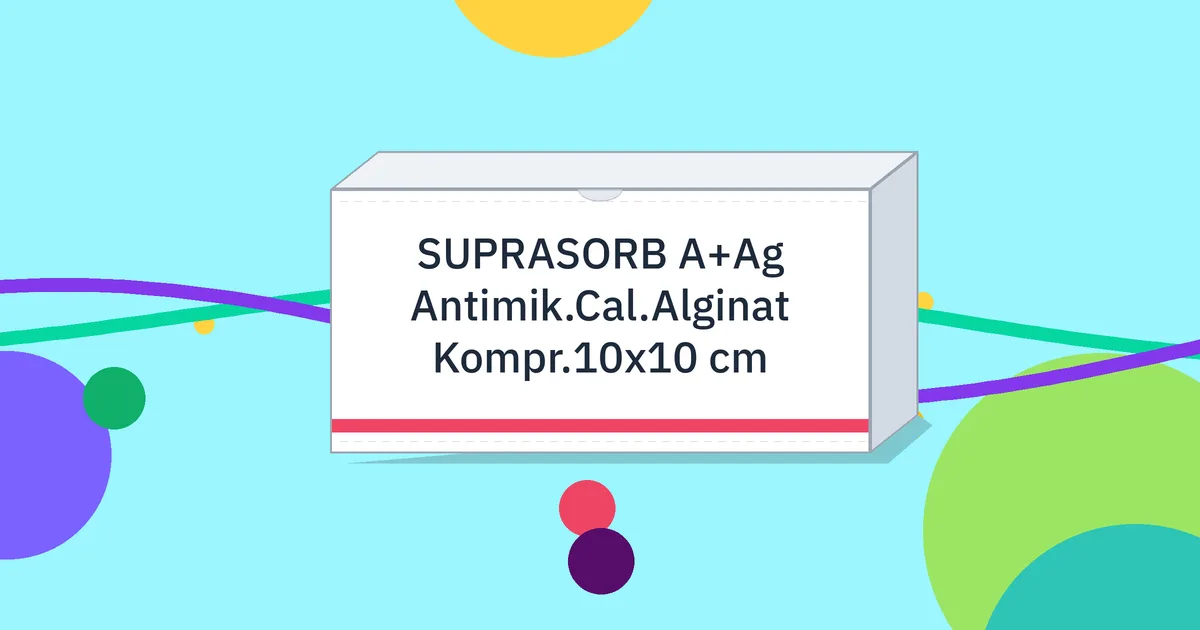 Symbolbild: Packung mit der Aufschrift SUPRASORB A+Ag Antimik.Cal.Alginat Kompr.10x10 cm (PZN 18749744) – Verfügbarkeit und Bezug in Apotheken in Frankfurt am Main
