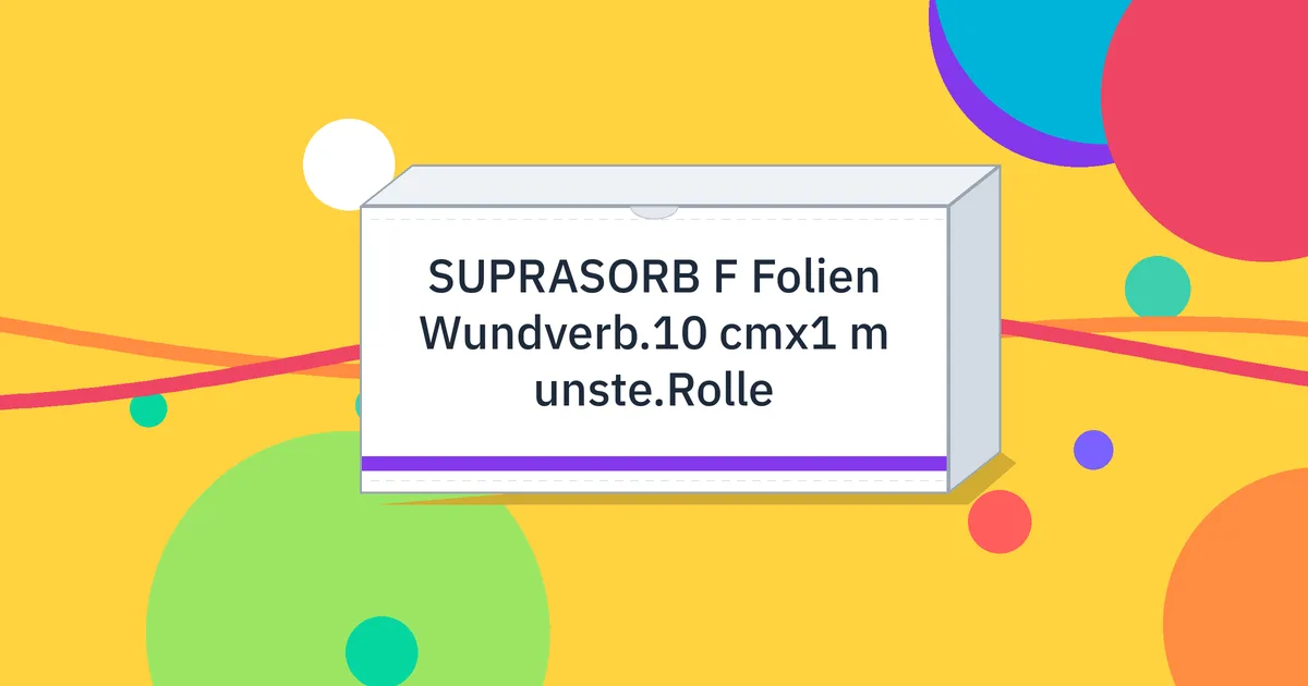 Symbolbild: Packung mit der Aufschrift SUPRASORB F Folien Wundverb.10 cmx1 m unste.Rolle (PZN 18437588) – Verfügbarkeit und Bezug in Apotheken in Frankfurt am Main