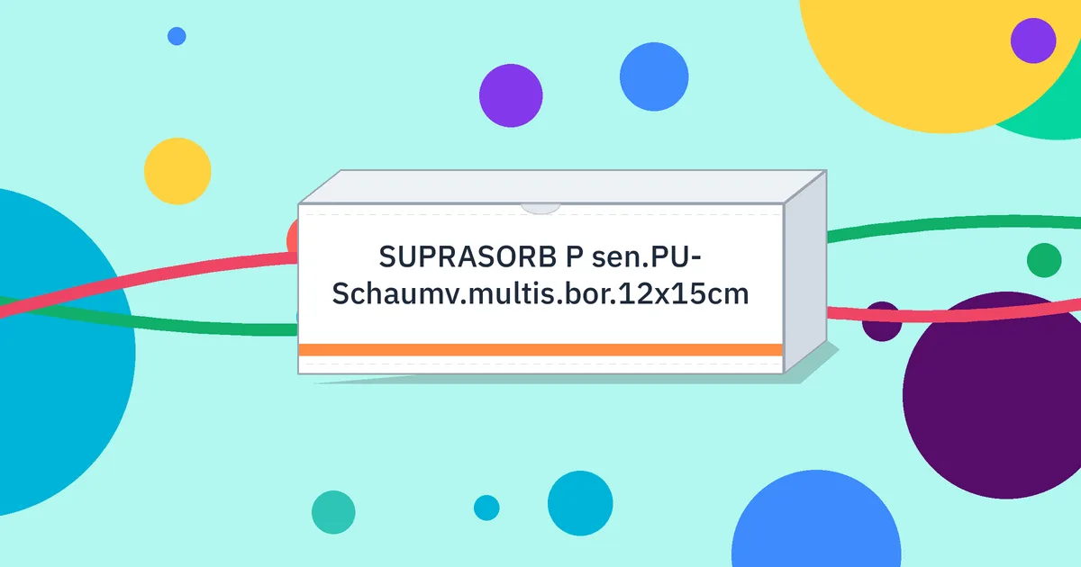 Symbolbild: Packung mit der Aufschrift SUPRASORB P sen.PU-Schaumv.multis.bor.12x15cm (PZN 19825559) – Verfügbarkeit und Bezug in Apotheken in Frankfurt am Main