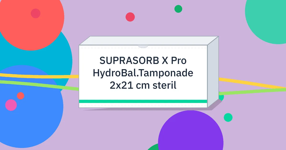 Symbolbild: Packung mit der Aufschrift SUPRASORB X Pro HydroBal.Tamponade 2x21 cm steril (PZN 20846584) – Verfügbarkeit und Bezug in Apotheken in Frankfurt am Main
