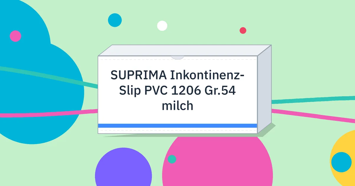 Symbolbild: Packung mit der Aufschrift SUPRIMA Inkontinenz-Slip PVC 1206 Gr.54 milch (PZN 03922266) – Verfügbarkeit und Bezug in Apotheken in Frankfurt am Main