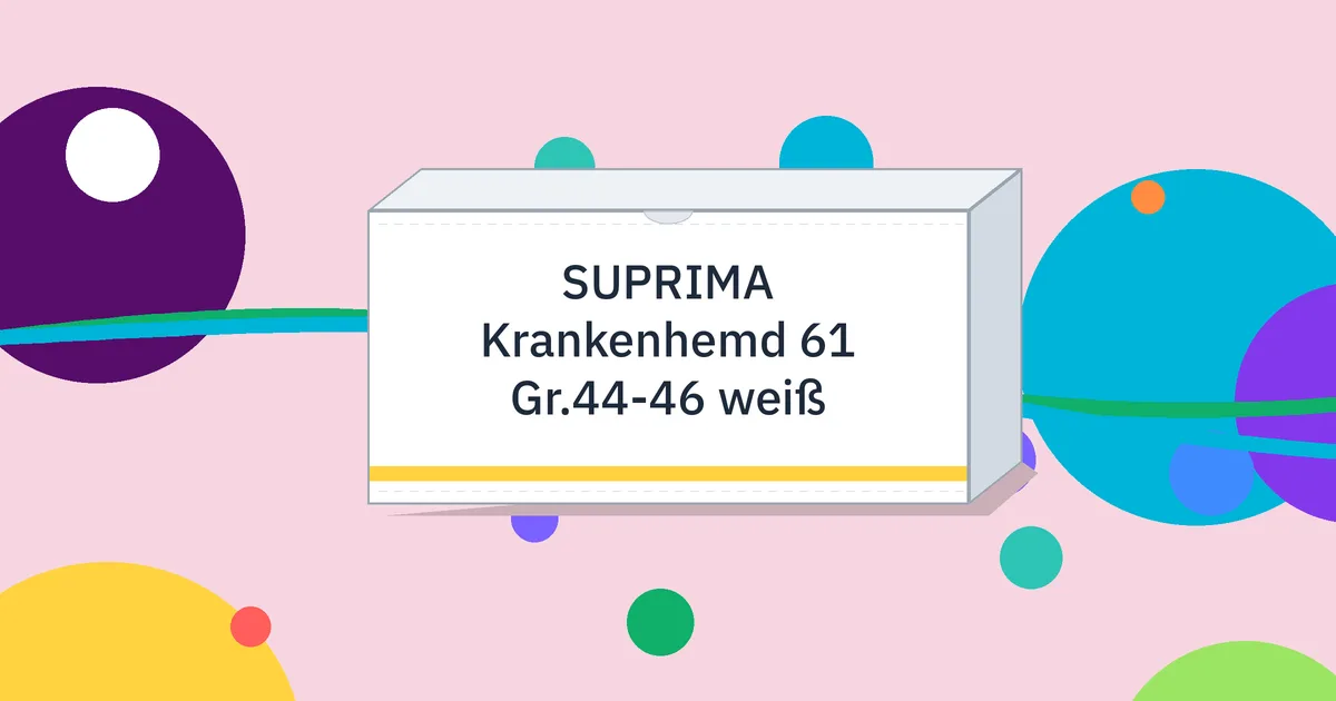 Symbolbild: Packung mit der Aufschrift SUPRIMA Krankenhemd 61 Gr.44-46 weiß (PZN 07671329) – Verfügbarkeit und Bezug in Apotheken in Frankfurt am Main