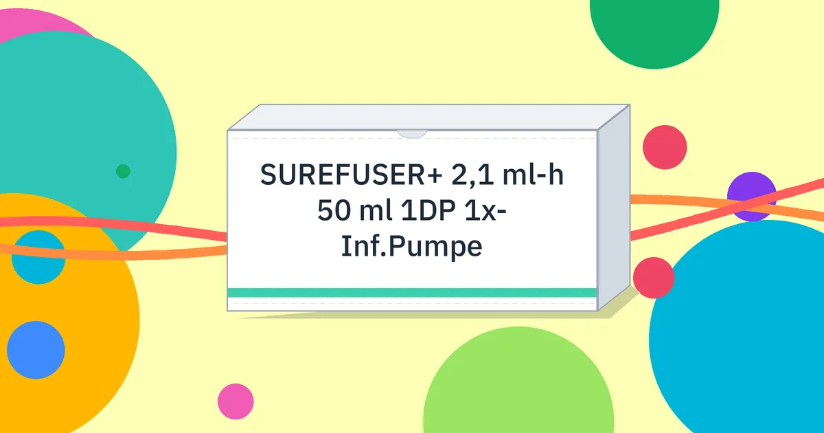 Symbolbild: Packung mit der Aufschrift SUREFUSER+ 2,1 ml-h 50 ml 1DP 1x-Inf.Pumpe (PZN 11636764) – Verfügbarkeit und Bezug in Apotheken in Frankfurt am Main