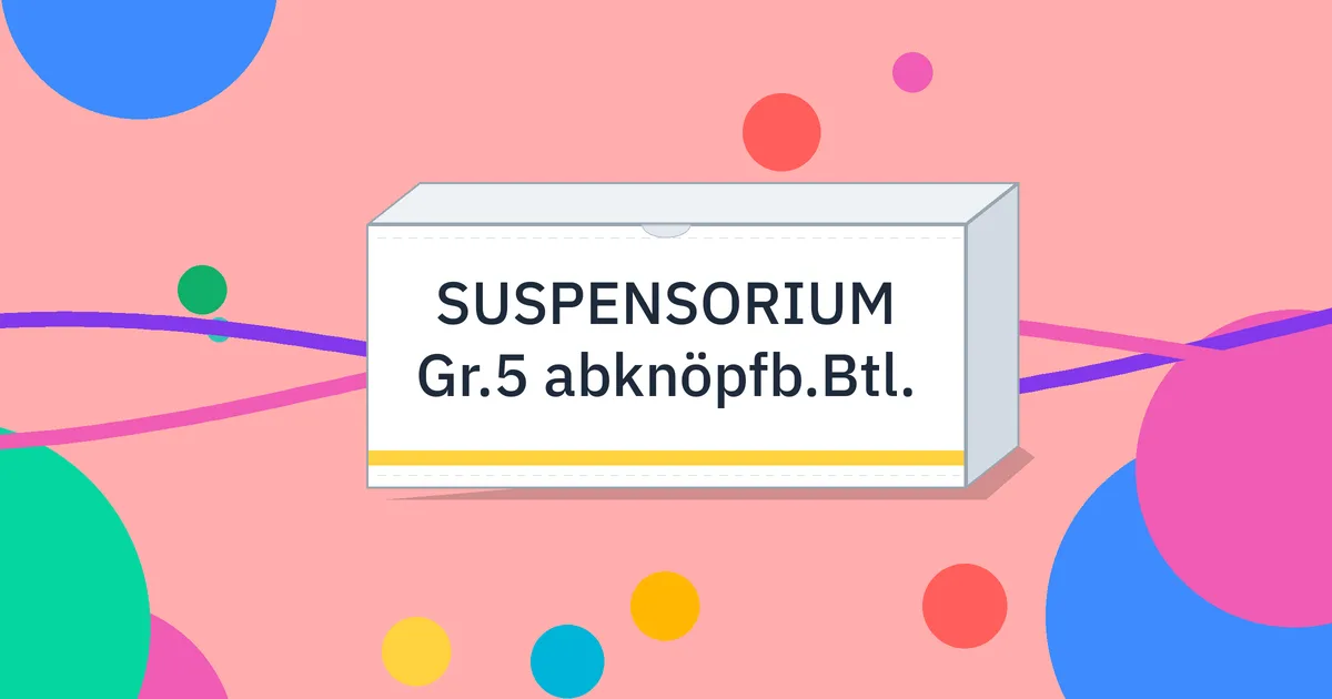 Symbolbild: Packung mit der Aufschrift SUSPENSORIUM Gr.5 abknöpfb.Btl. (PZN 01739316) – Verfügbarkeit und Bezug in Apotheken in Frankfurt am Main