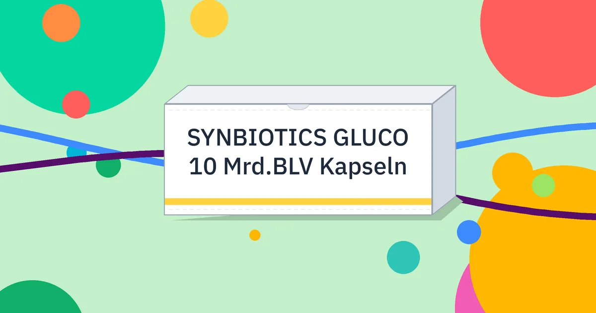 Symbolbild: Packung mit der Aufschrift SYNBIOTICS GLUCO 10 Mrd.BLV Kapseln (PZN 17307748) – Verfügbarkeit und Bezug in Apotheken in Frankfurt am Main