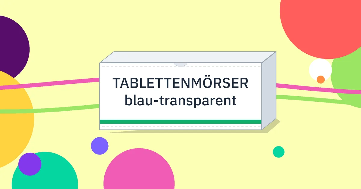 Symbolbild: Packung mit der Aufschrift TABLETTENMÖRSER blau-transparent (PZN 10554001) – Verfügbarkeit und Bezug in Apotheken in Frankfurt am Main