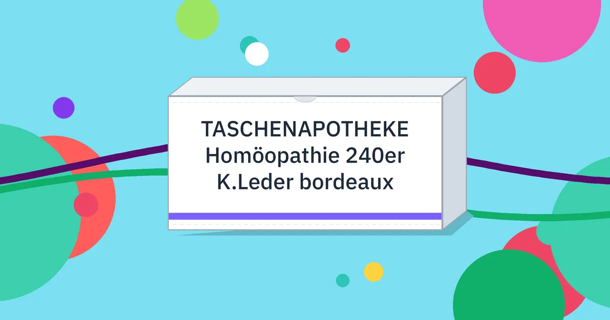 Symbolbild: Packung mit der Aufschrift TASCHENAPOTHEKE Homöopathie 240er K.Leder bordeaux (PZN 18849641) – Verfügbarkeit und Bezug in Apotheken in Frankfurt am Main