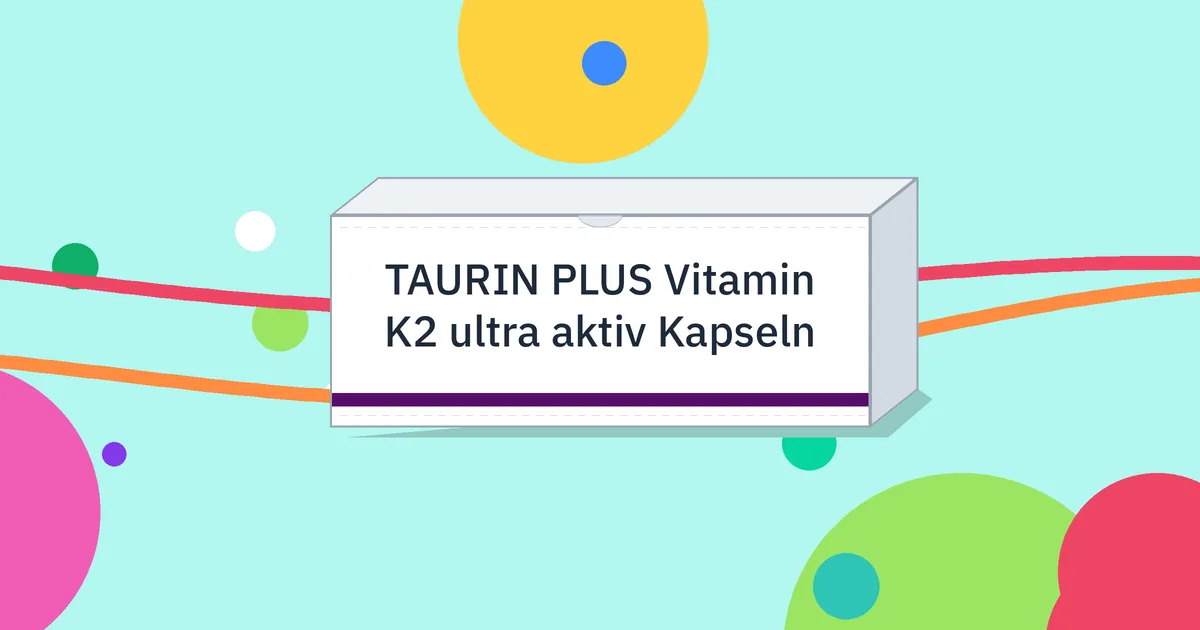Symbolbild: Packung mit der Aufschrift TAURIN PLUS Vitamin K2 ultra aktiv Kapseln (PZN 18825451) – Verfügbarkeit und Bezug in Apotheken in Frankfurt am Main