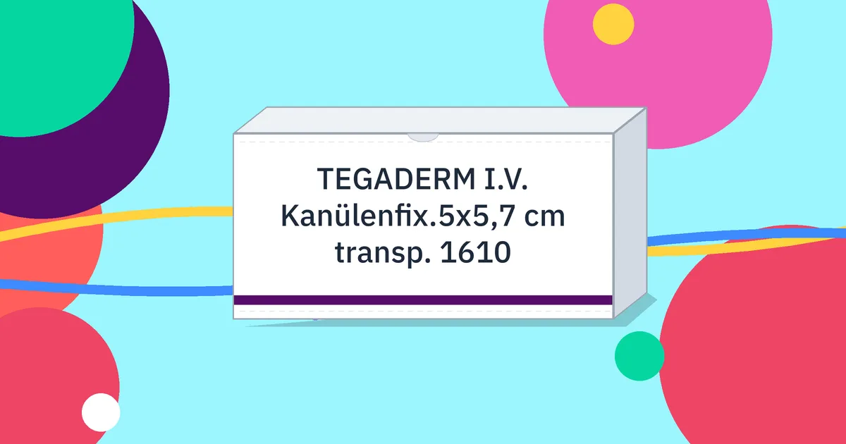 Symbolbild: Packung mit der Aufschrift TEGADERM I.V. Kanülenfix.5x5,7 cm transp. 1610 (PZN 00099004) – Verfügbarkeit und Bezug in Apotheken in Frankfurt am Main